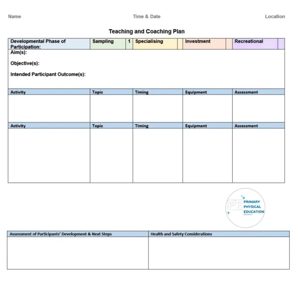 Free Lesson Plan Template | For Teachers & Coaches | Primary PE ...