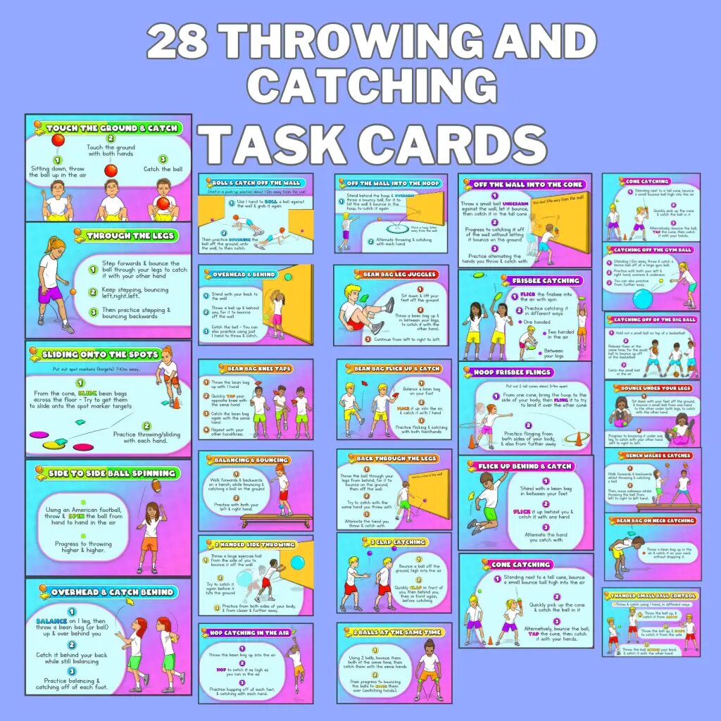 Primary PE Throwing & Catching Task Cards | Essential for PE Lessons ...